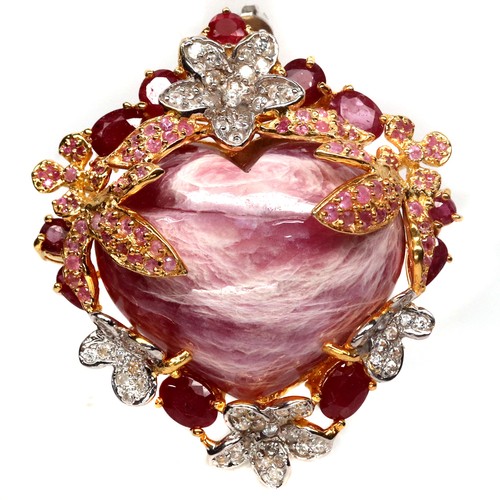 Gemstone 28 X 30 mm. Cloudy-Pink Ruby, Sapphire & Zircon Brooch 925 ...