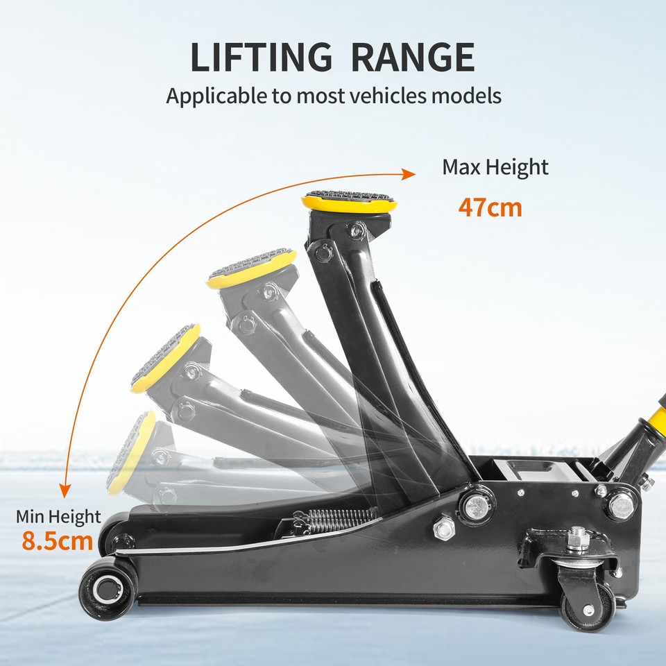 Durable steel Trolley Jack 3 Ton Compact Hydraulic for Van Car Caravan ...