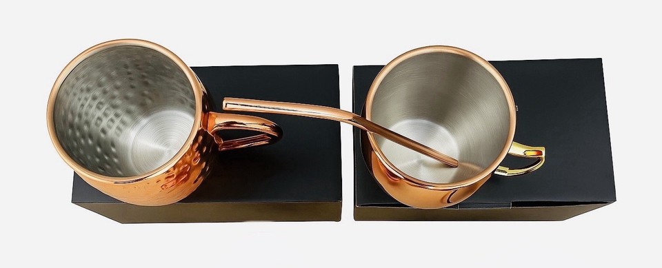6-Piece Copper Moscow Mule Mug Set with Straws – Hammered & Smooth Cups ...