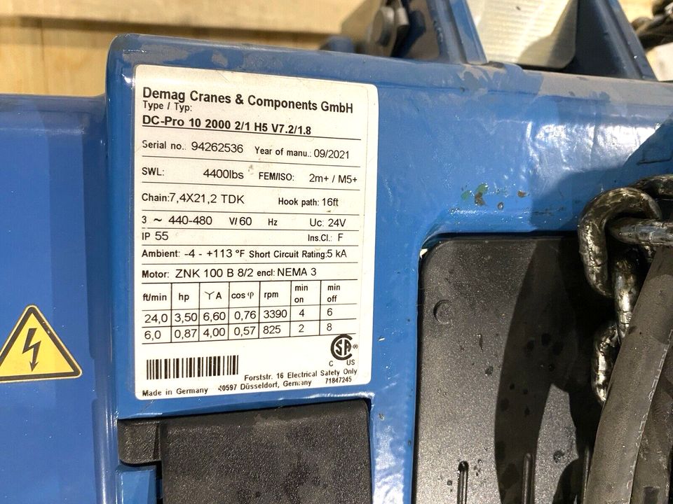 Demag DC-PRO 10 2000 2/1 H5 V7.2/1.8 Chain Hoist LOT OF 2 | eBay