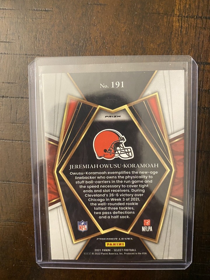 Jeremiah Owusu-Koramoah 2021 Panini Select Silver Premier Level Rookie ...