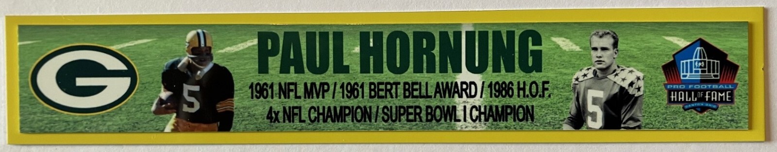 PAUL HORNUNG GREEN BAY PACKERS FULL COLOR NAME PLATE | eBay