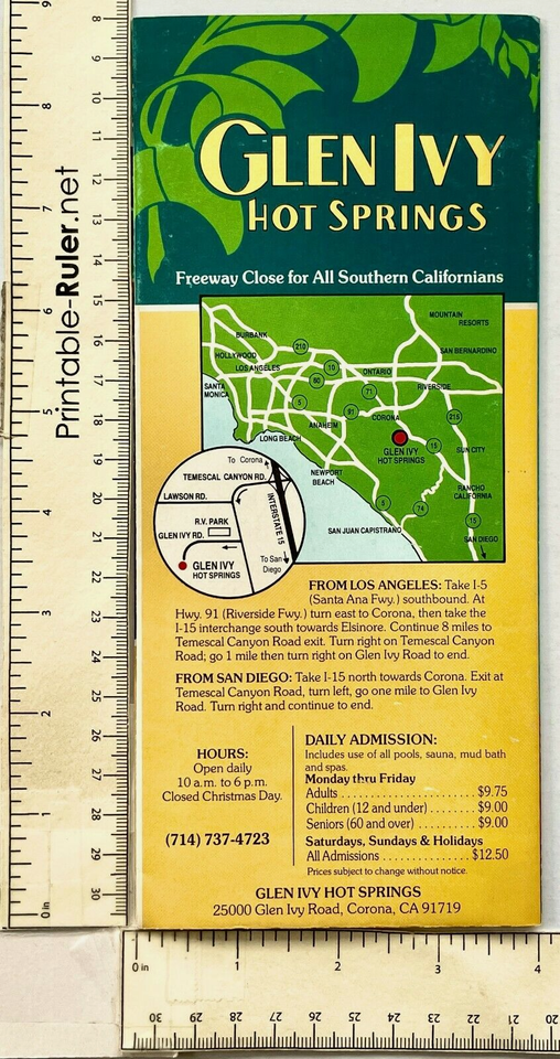 1986 Glen Ivy Hot Mineral Springs Spa Corona California Vintage Travel ...