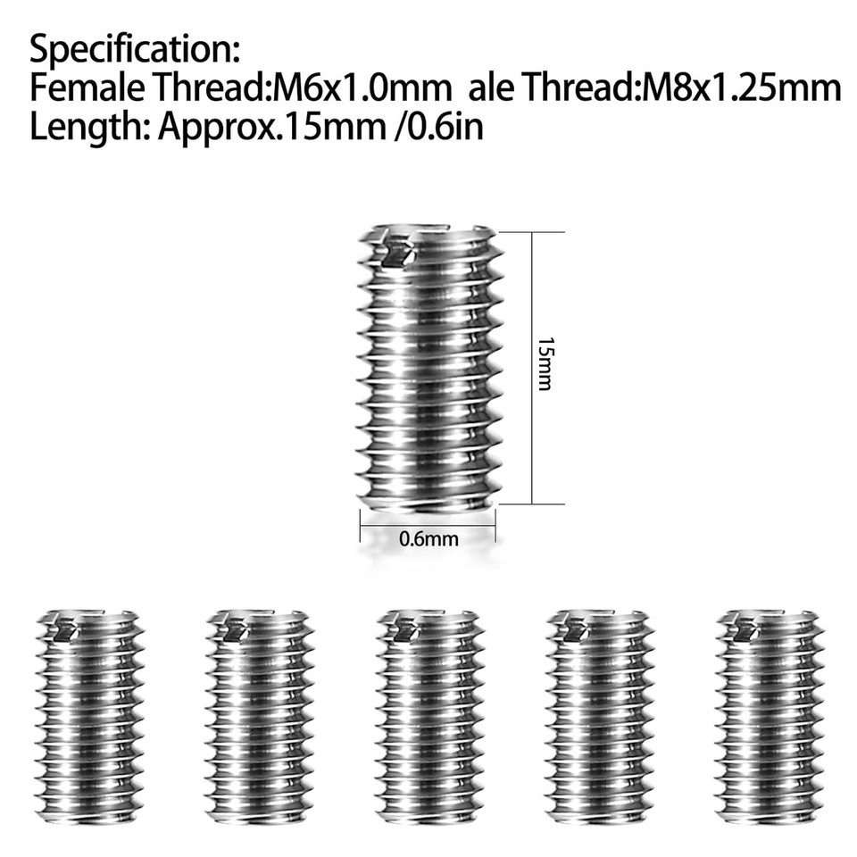 20 Pcs Thread Reducing Nuts M8 Male to M6 Female Thread Screw Sleeve ...