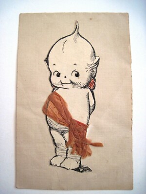 Adorable Vintage Hand Made "Kewpie" Card w/ Cut Out Pic. & Brown ...