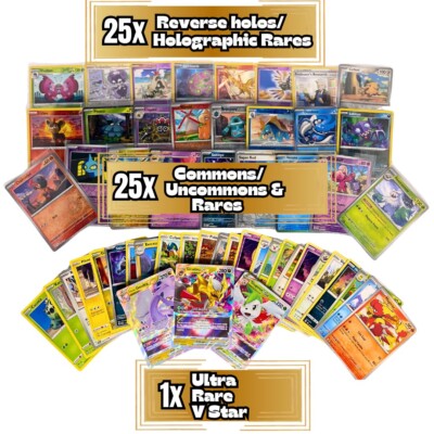Pokemon V Star Mystery Bundle (25x R/UC/C, 25x HOLO/RHOLO, 1x Ultra ...