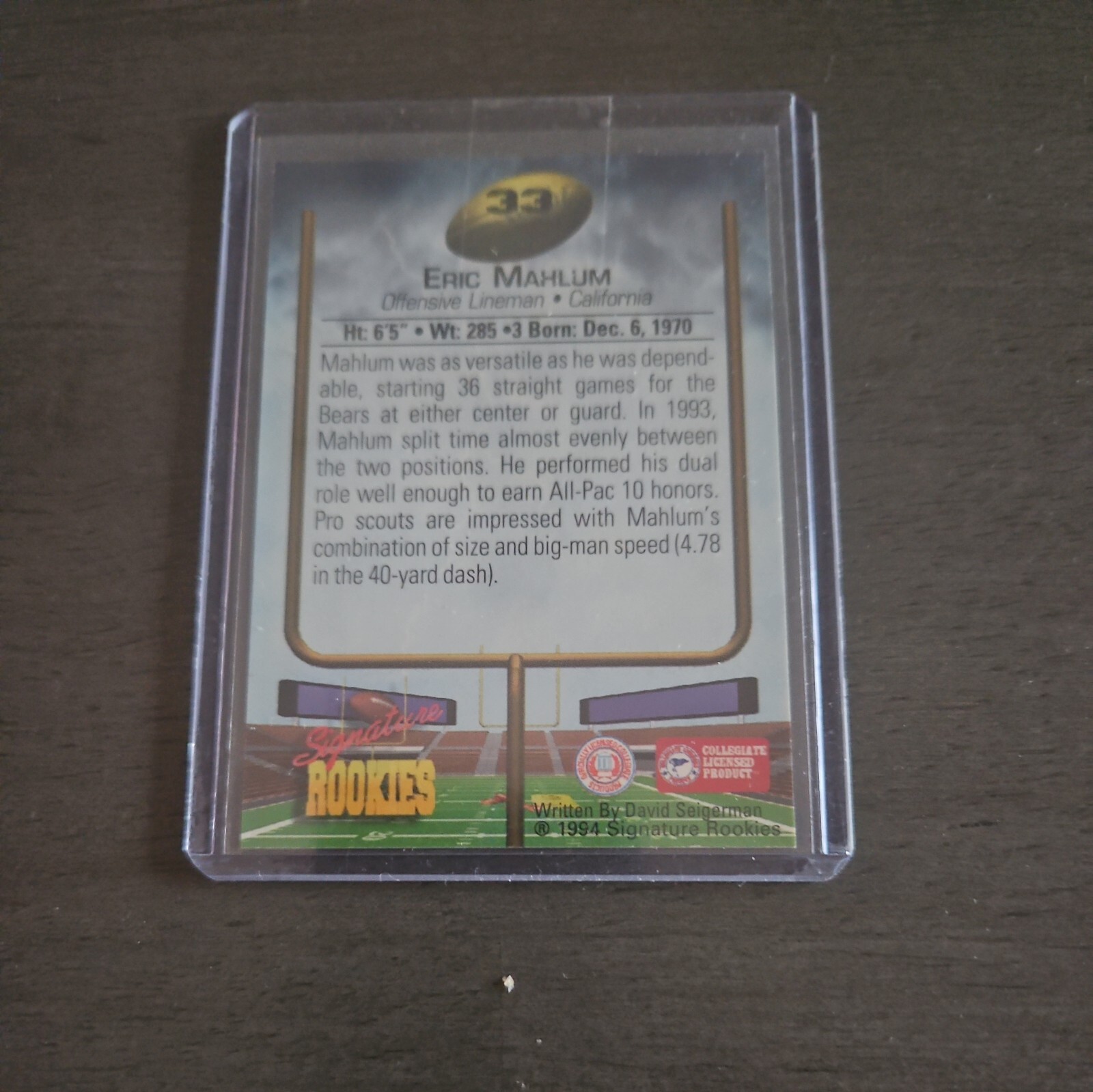 1994 Signature Rookies Authentic 2350/7750 Eric Mahlum #33 Autograph RC ...