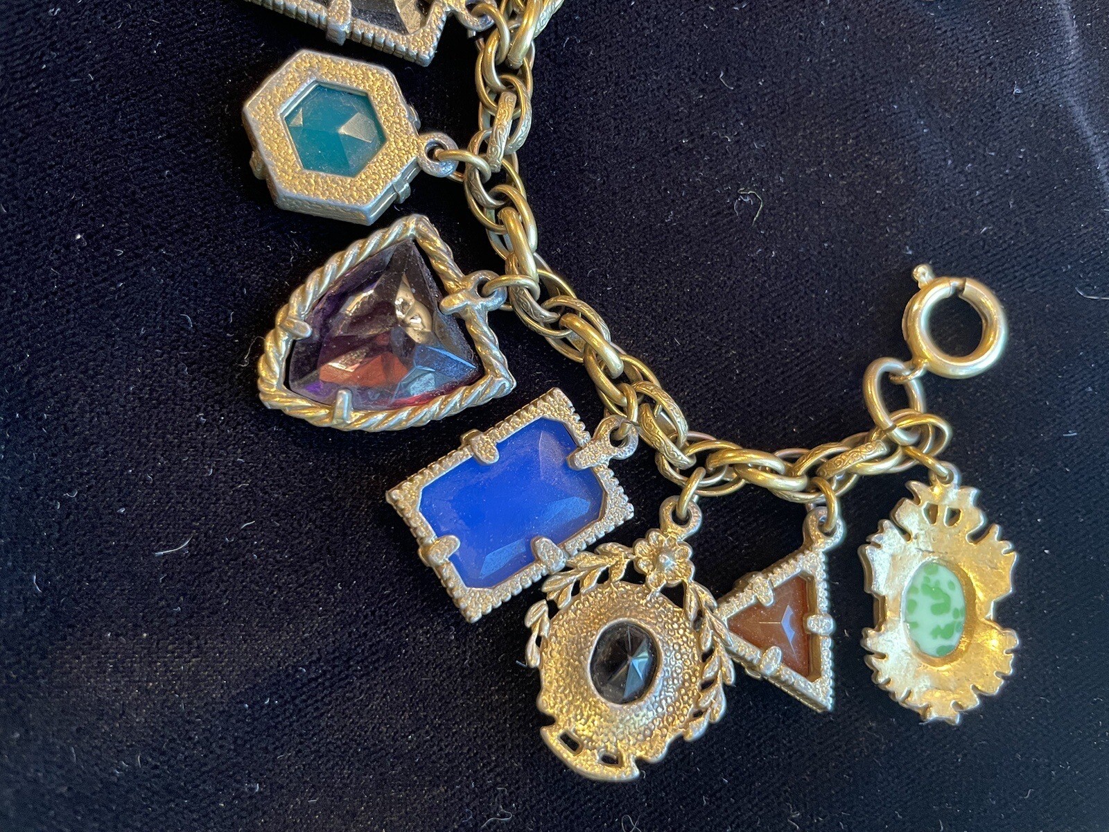 Mid-Century Gold Charm Bracelet - Shields, Impressed,… - Gem