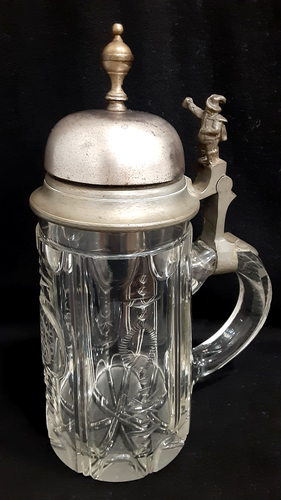 Antique 2L Monogramed 1890s Austria Germany Cut Crystal BEER STEIN BELL ...