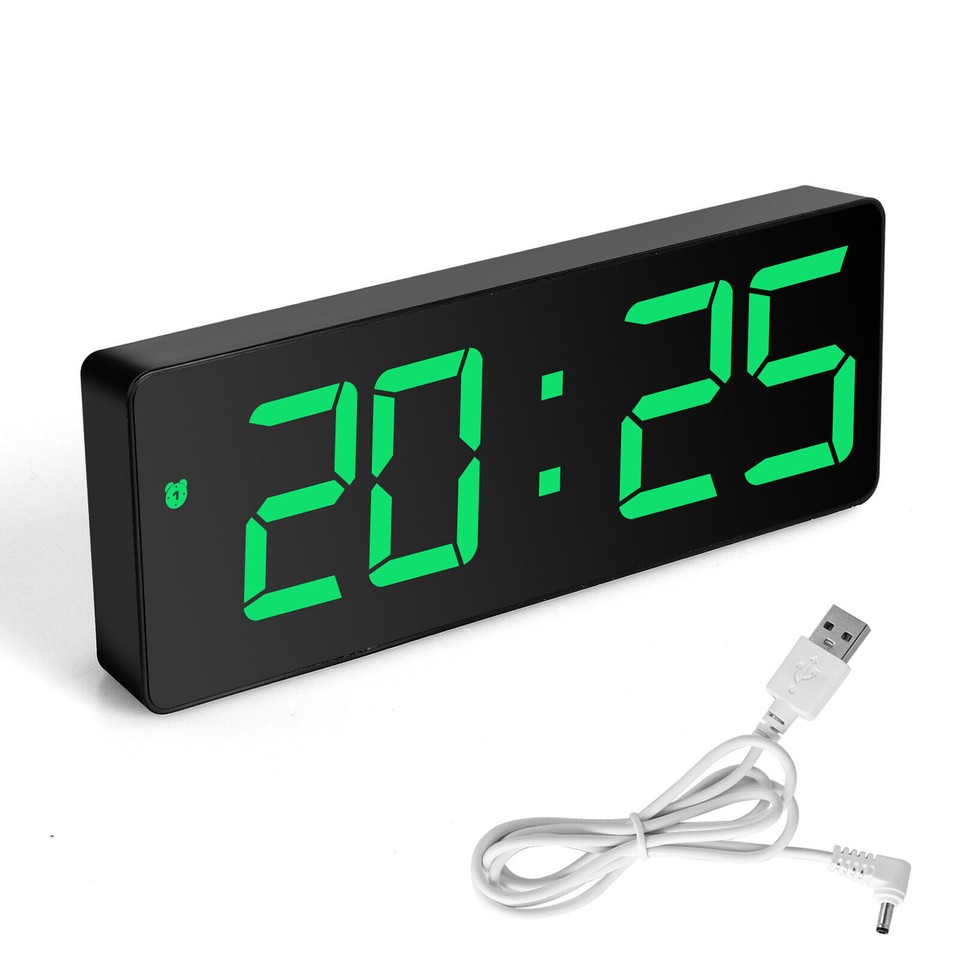 Digital LED Desk Alarm Clock Large Mirror Display USB Snooze ...