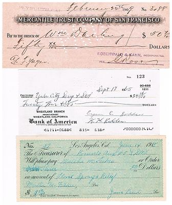 WEST COAST CHECKS LOT - 10 Different Bank Checks From 1909 To 1965 Some ...