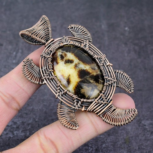 Septarian Gemstone Handmade Copper Wire Wrap Turtle Jewelry Pendant 3. ...