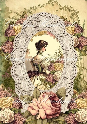Vtg Victorian Lady Floral D Reproduction Cotton Fabric Quilt Block ...
