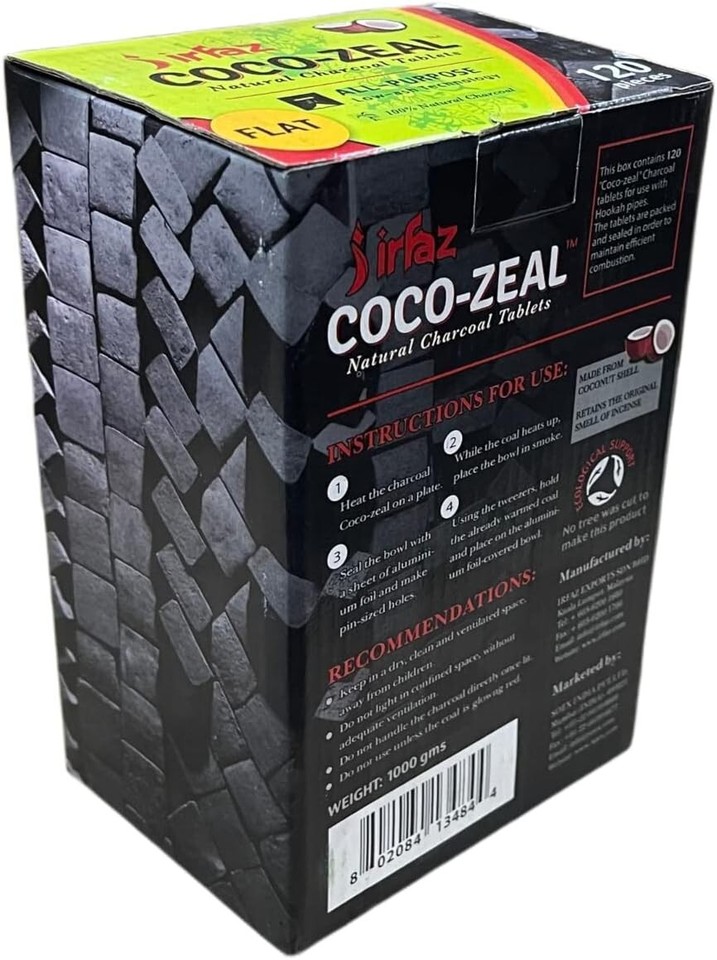 Coco Zeal Natural Coconut Hookah Charcoal Shisha Coal 120 Pieces 1 KG ...