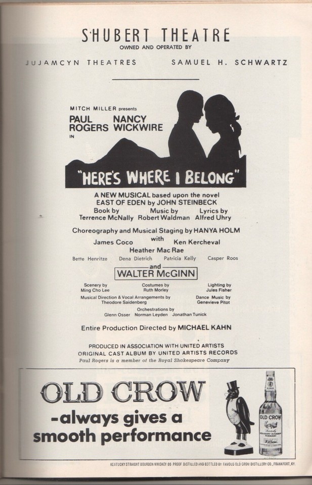 "Here's Where I Belong" FLOP TRYOUT Playbill PHILLY 1968 Nancy Wickwire ...
