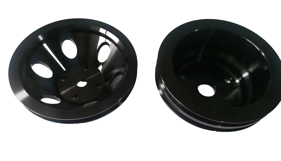 Small Block Chevy Black Aluminum 3 Pulley Kit 1 / 2 Groove Long Pump ...