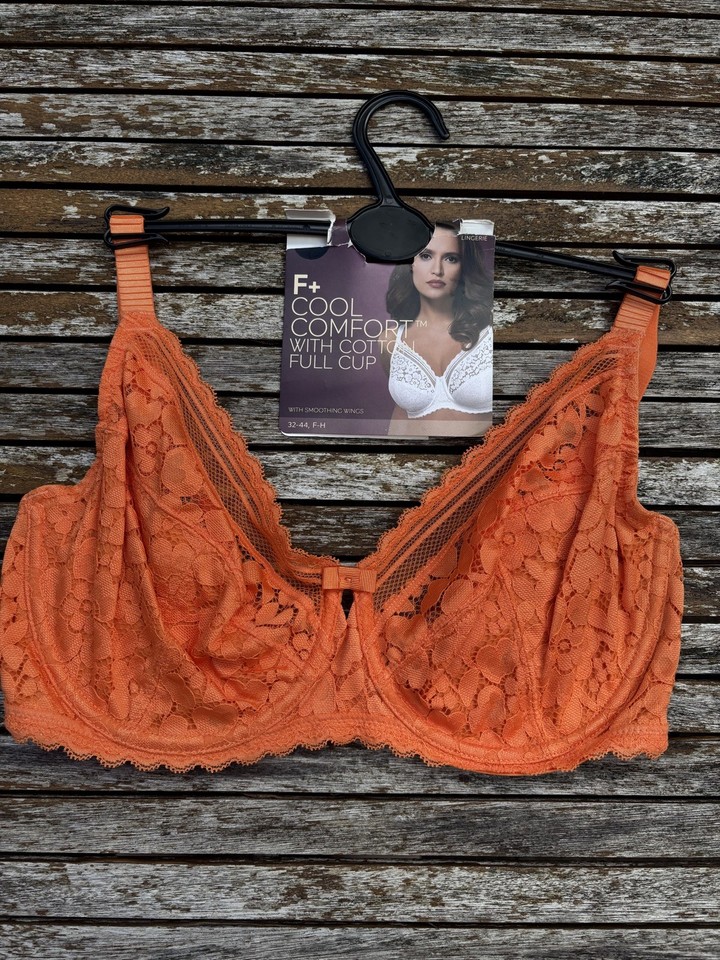 EX M&S BRA BEAUTIFUL SOFT LACE UNDERWIRED FULL CUP BRA ORANGE COLOUR £5 ...