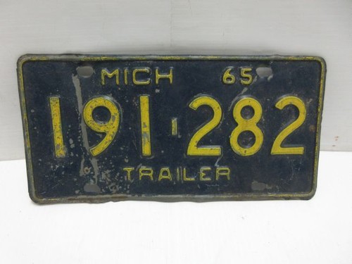 Vintage 1965 Michigan Trailer Plate - 191-282 | eBay