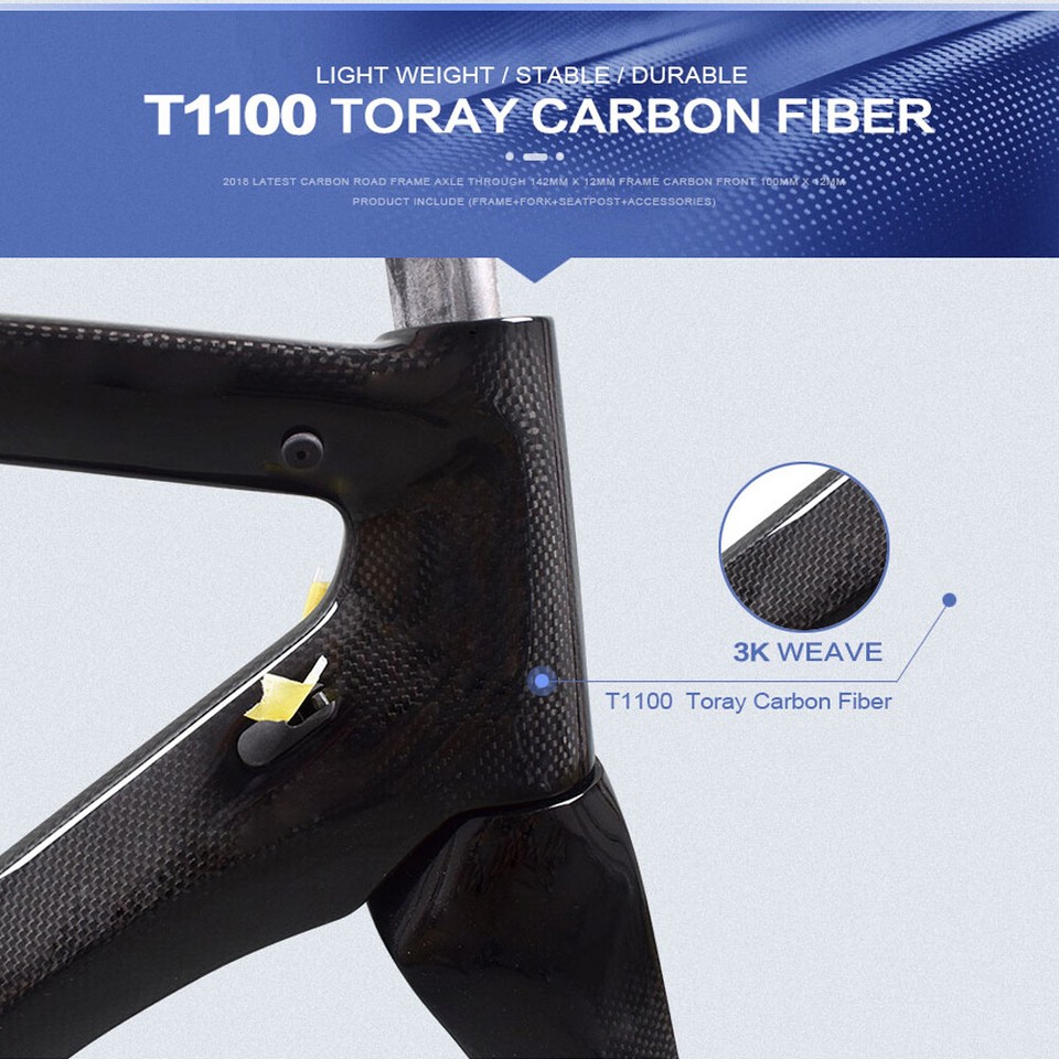 AIRWOLF Aero Carbon Fiber Road Bike Frame Disc/V Brake Frameset 3K BSA ...