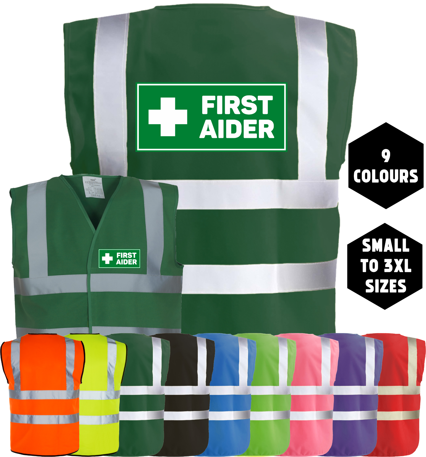 FIRST AIDER Printed Hi-Vis High Viz Visibility Safety Vest Waistcoat ...