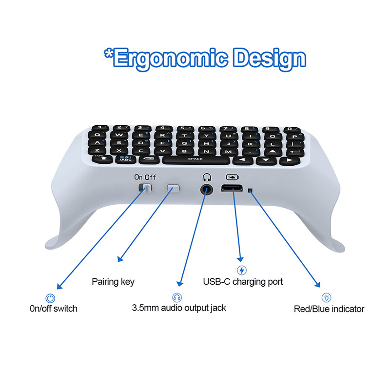 White Wireless Mini Keyboard for the Sony Playstation 5 DS5 controller ...
