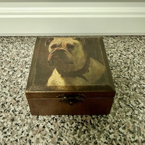Reproduction Painted English Bulldog Wooden Trinket Box with Hinged Lid ...