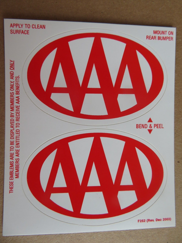 AAA Automobile Club NEW Rear Bumper Decal Stickers Lot of 2 - Fast Free ...