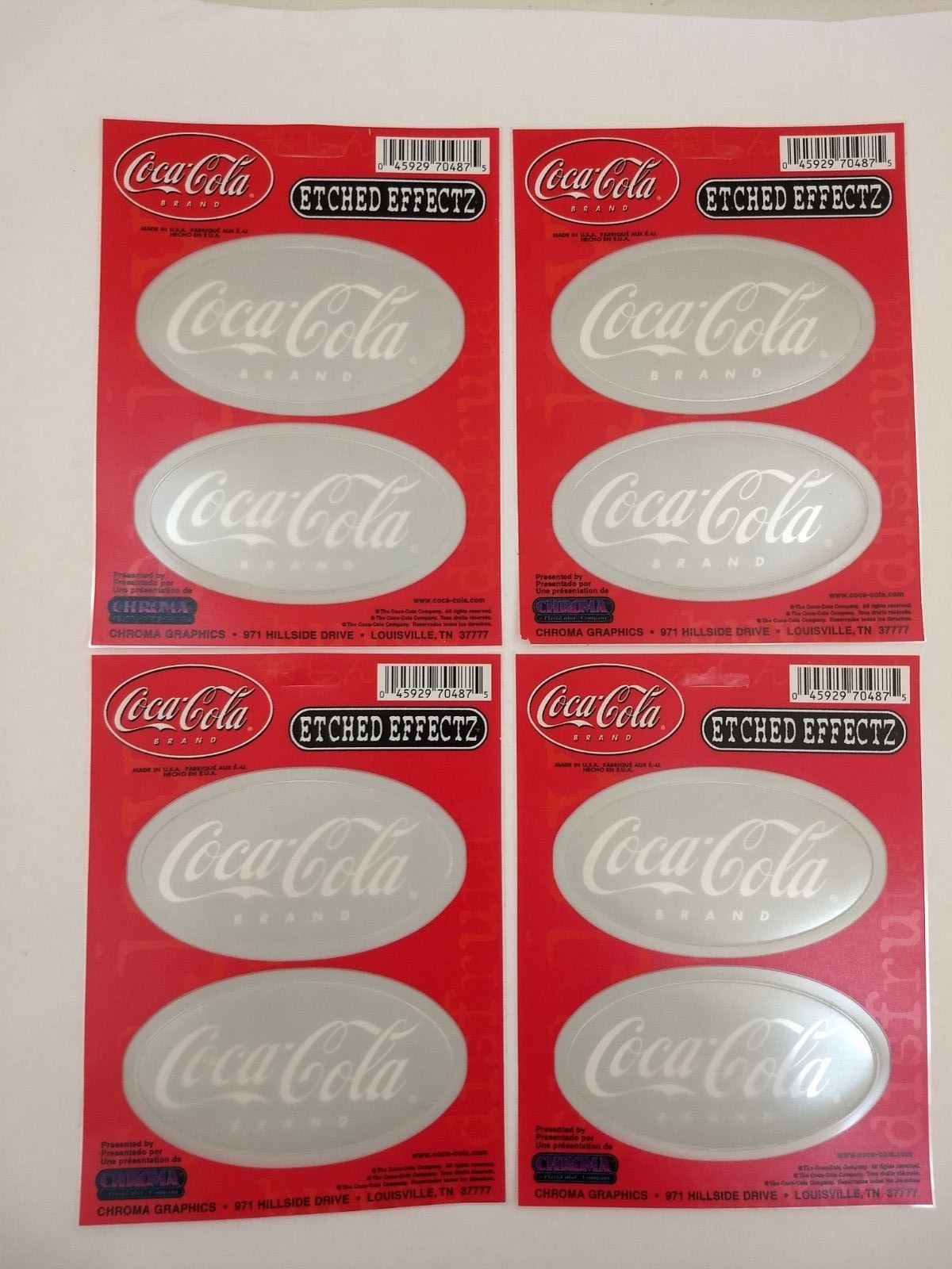 4 Sets of 2 - 8 Coca-Cola Stickers w Etched Glass Effect Translucent ...