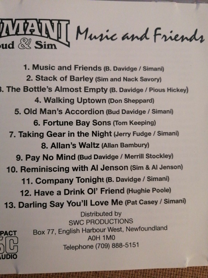 Simani CD Music And Friends ; rev. 1999 SWC Prod. English Harbour ...