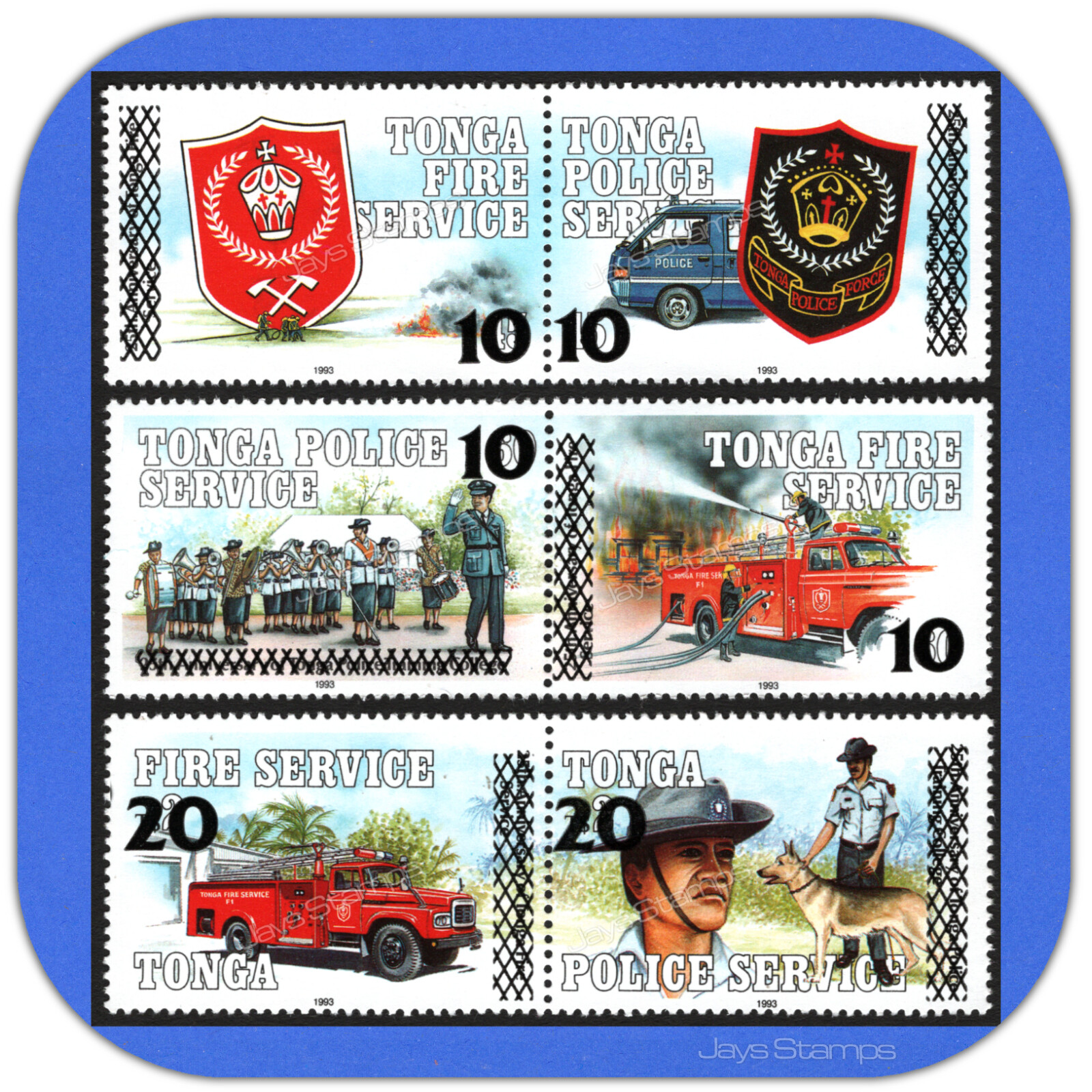1997 TONGA Fire Service 25th Anniversary w/Surcharge SET of 3 PAIRS ...