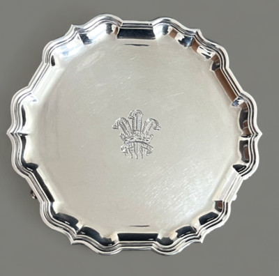 Hallmarked Silver Salver Tray 333g Roberts & Belk prince wales crest ...