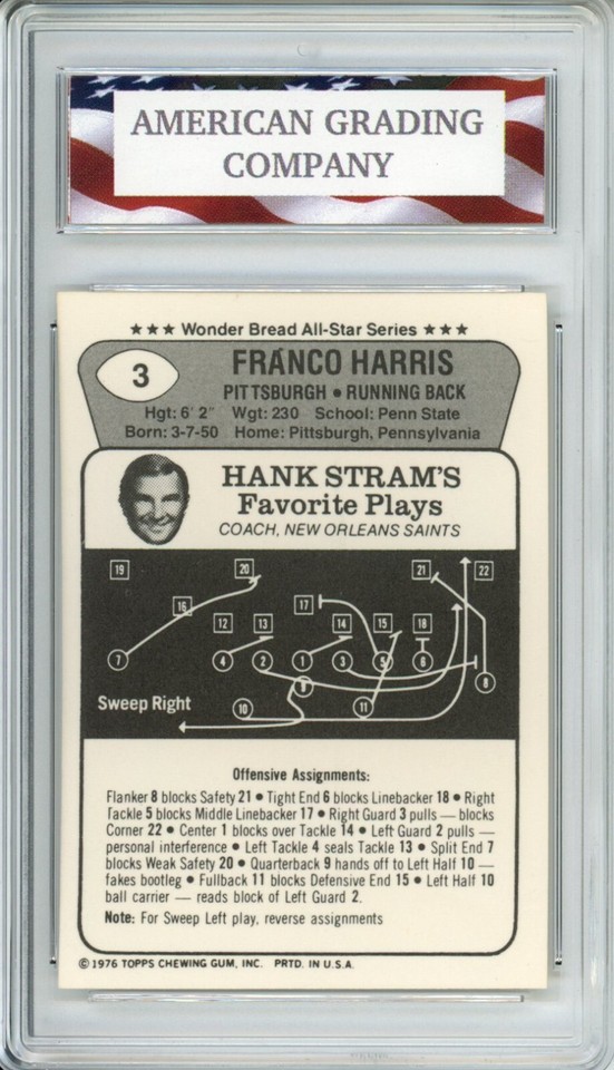 1976 Topps Wonder Bread #3 Franco Harris AGC 8 NM/MT Pittsburgh ...
