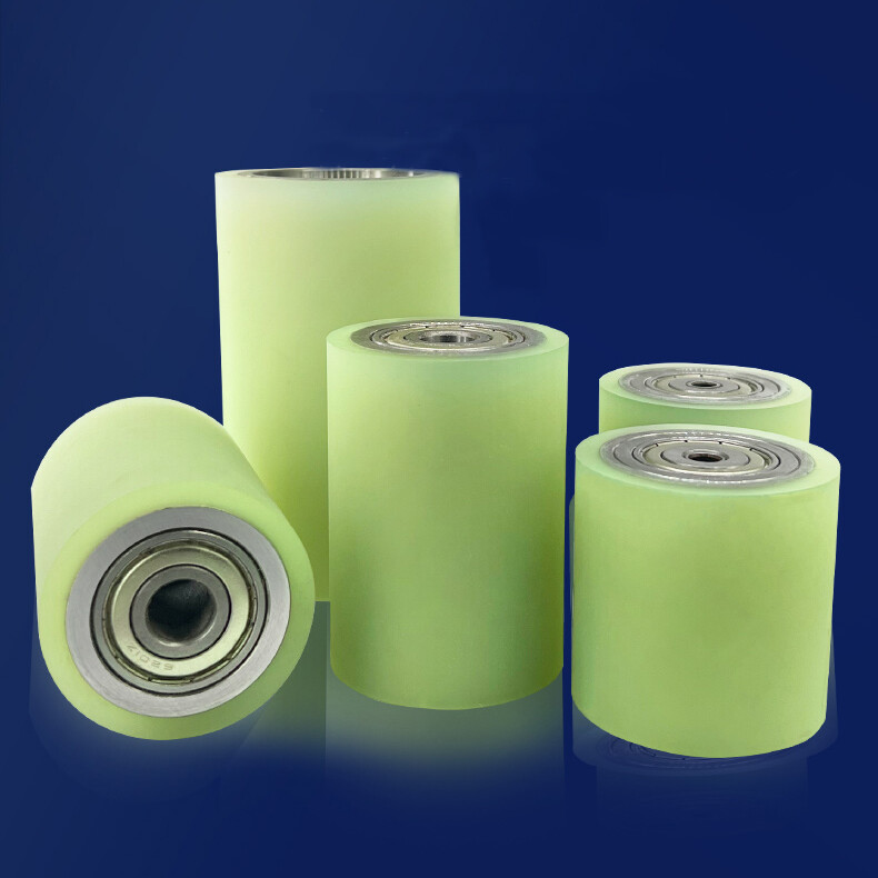 PU Polyurethane Iron Core Roller With Two Bearing Guiding Wheel Flat ...
