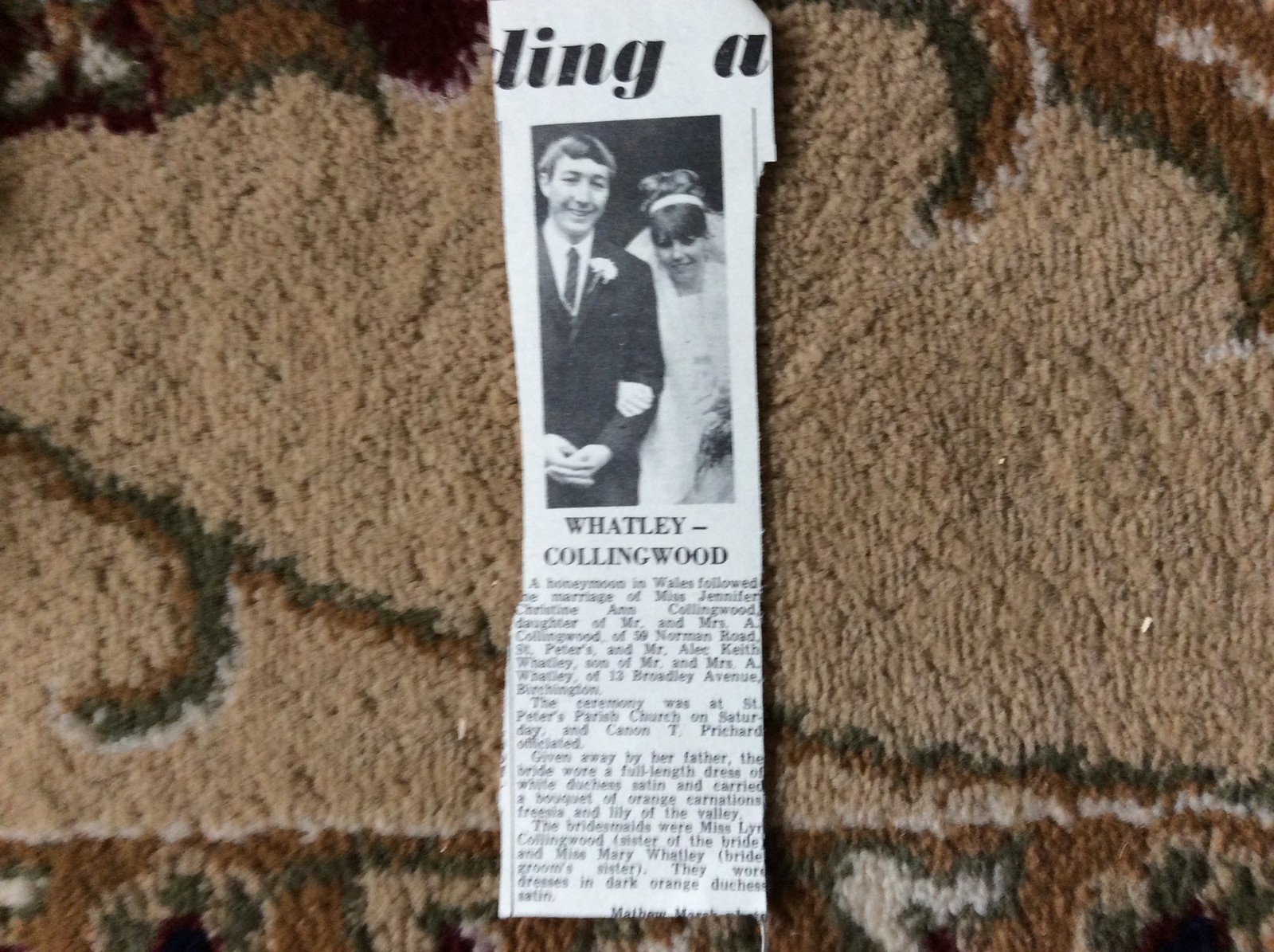 k1-4 ephemera 1966 wedding picture jennifer collingwood alec whatley ...