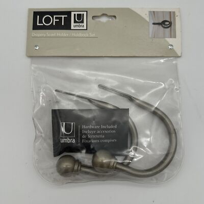 Umbra Loft Drapery Curtain Holdback Hooks Nickel Finish 2 Piece Set Tie ...
