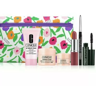 Clinique 8pc Spring Floral Bag, Mascara, Eyeliner, lipstick & Face ...