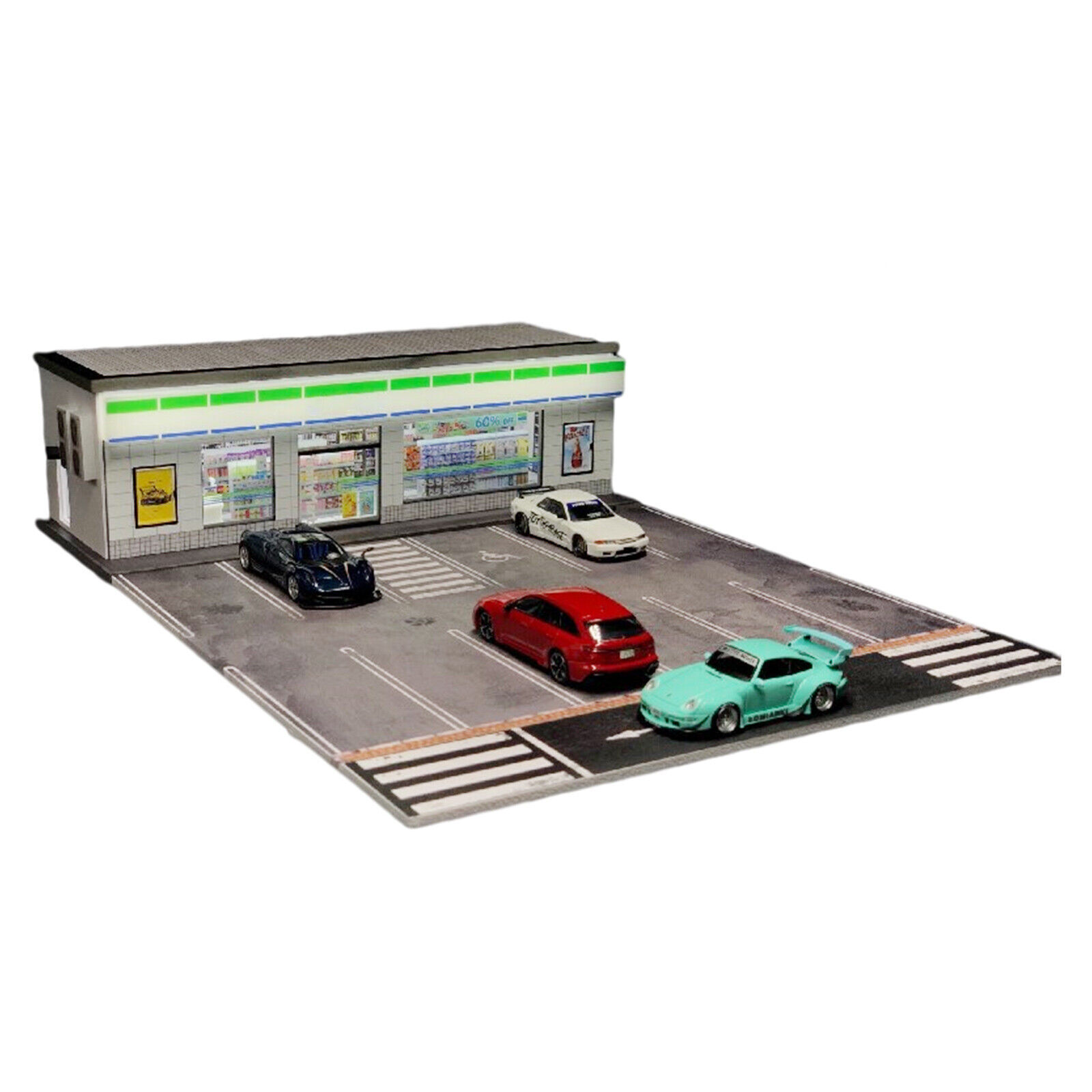 New G-FANS 1:64 Diorama wLED Light 7-11:FamilyMart Stores and park ...