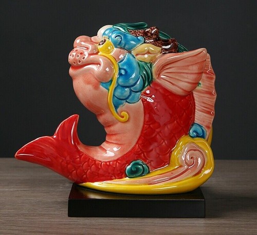 Chinese Porcelain Jumping Fish Statue Feng Shui Home Decor | eBay