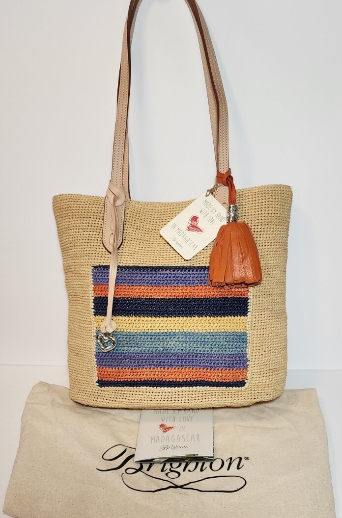 BRIGHTON FERRARA COLLECTION DINA MADAGASCAR RAFFIA & LEATHER TASSEL ...
