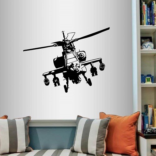 Vinyl Decal Apache Military Helicopter Boys Kids Teen Bedroom Wall ...