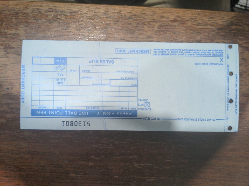100 LONG 2 PART Credit Card Imprinter Sale Slips Credit Charge Receipt ...