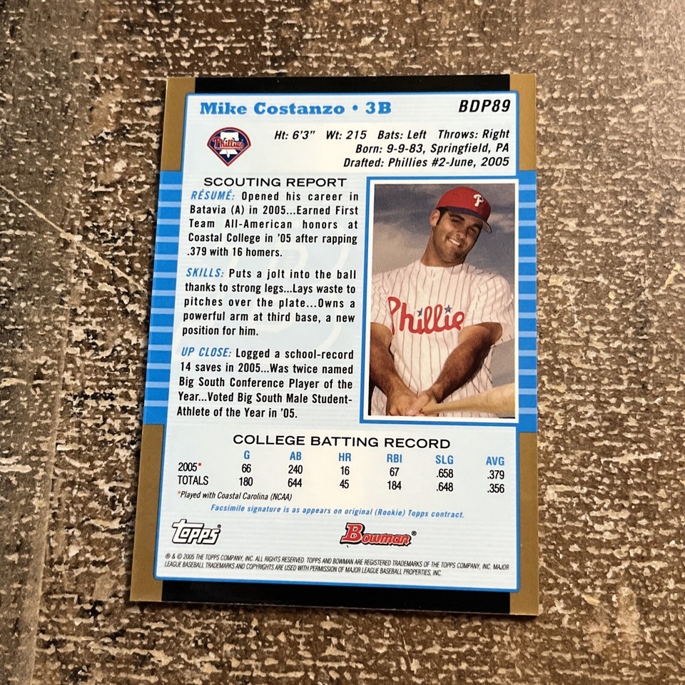 2005 Bowman Draft Gold Mike Costanzo #BDP89 Rookie RC Phillies | eBay