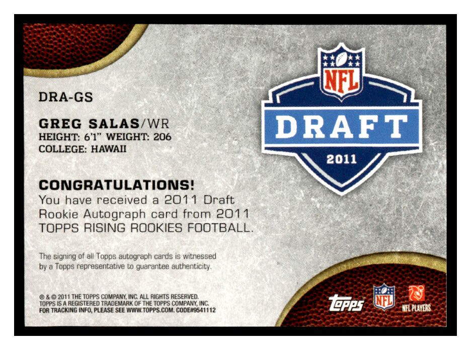 2011 Topps Rising Rookies #DRA-GS Greg Salas NFL Draft Autographs #/260 ...