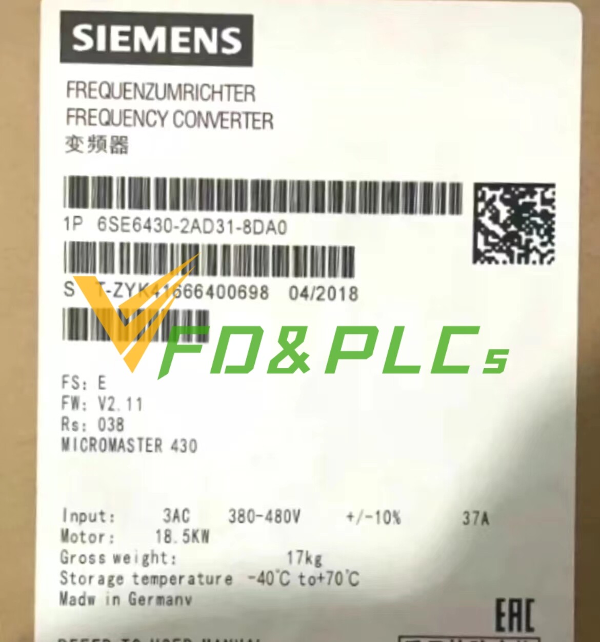 New Siemens 6SE6430-2AD31-8DA0 6SE6 430-2AD31-8DA0 DHL Expedited ...
