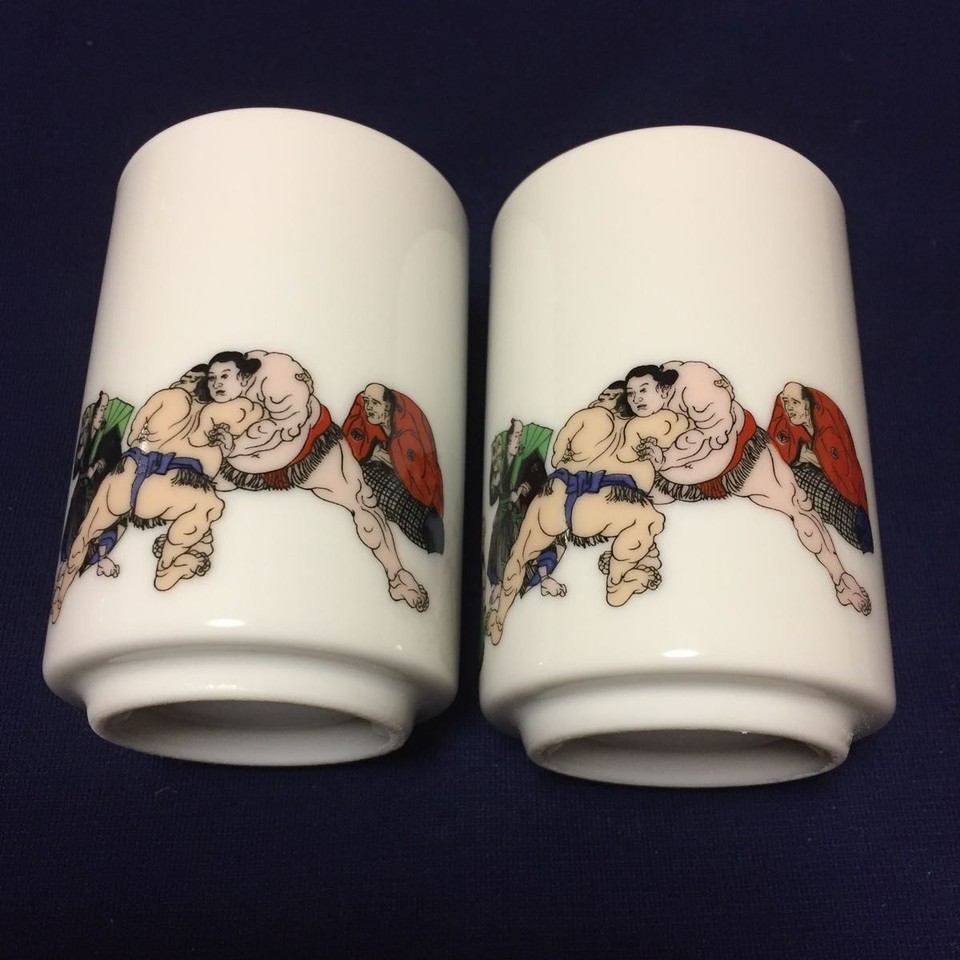 Sumo Wakanohana Takanohana Tea Cups Set of 2 Edo Period Design 6cm New ...