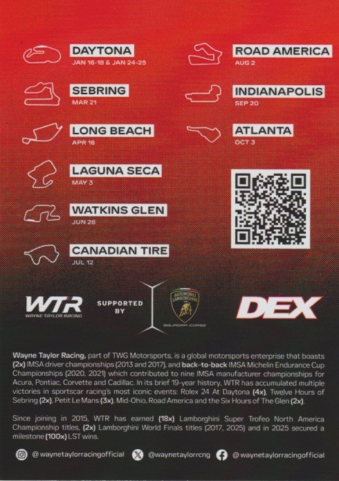 2026 Wayne Taylor Racing Lamborghini GTD signed Rolex 24 IMSA Hero Card ...