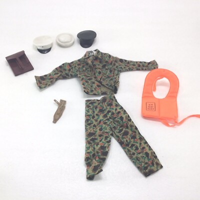 Vintage GI Joe 12” Doll Camo Outfit Air Vest Hats Clothing Access Metal ...