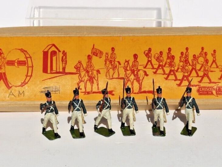 Antique Crescent Box with Six Soldiers with Rifles and Moveable Arm ...