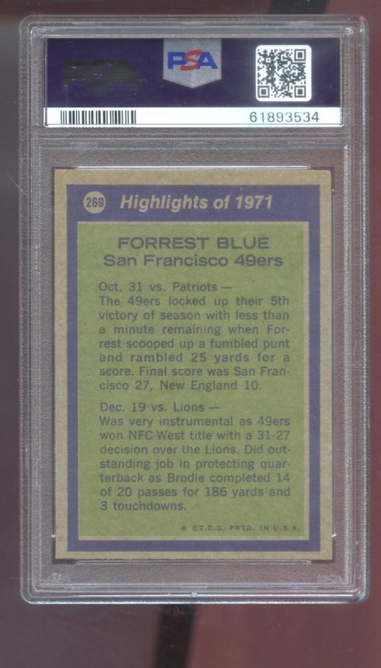 1972 Topps #269 Forrest Blue All-Pro PSA 8 Graded Football Card NFL ...