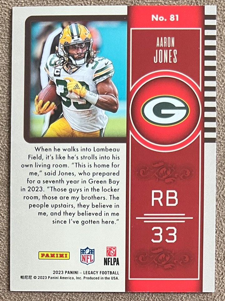 Aaron Jones 2023 Panini Legacy Orange #81 /199 Parallel Green Bay ...
